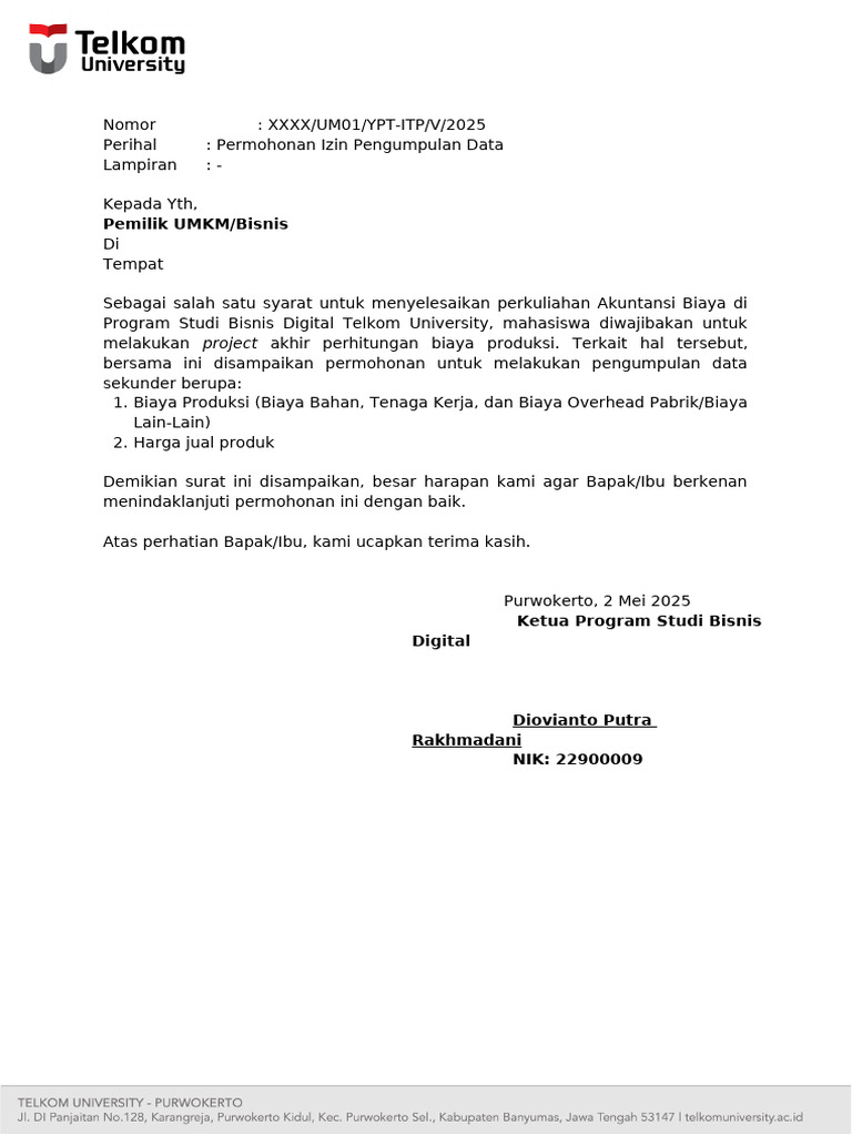 Draft Surat Penelitian | PDF