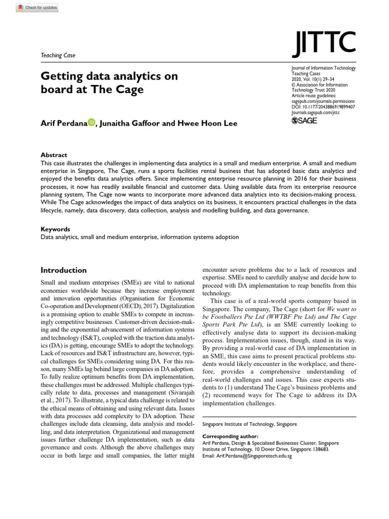 Perdana Et Al 2020 Getting Data Analytics On Board at The Cage | PDF ...