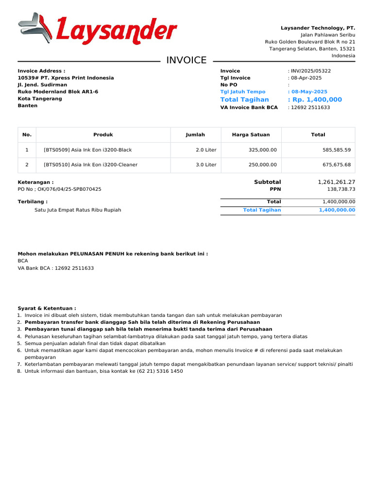 Invoice PT. Xpress Print Indonesia 2025 | PDF