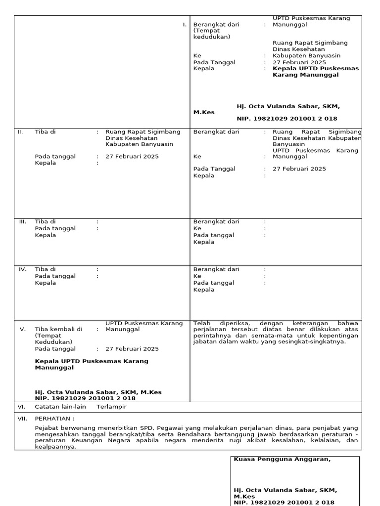 Contoh SPPD Tampak Depan Dan Belakang | PDF