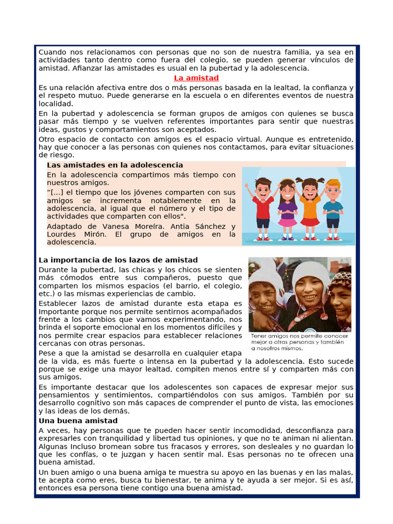 Recursos Sesion N°06 La Amistad Fortalece La Convivencia | PDF ...