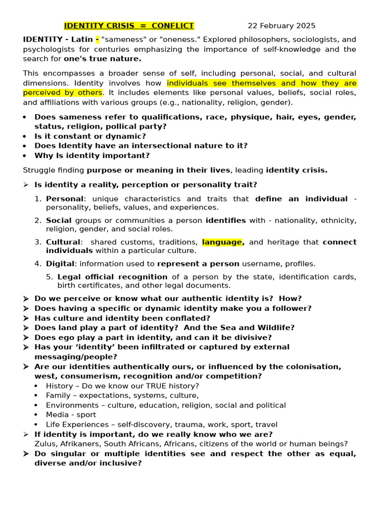 EOD - IdentityCrisis 22.2.25 | PDF | Identity (Social Science) | Self ...