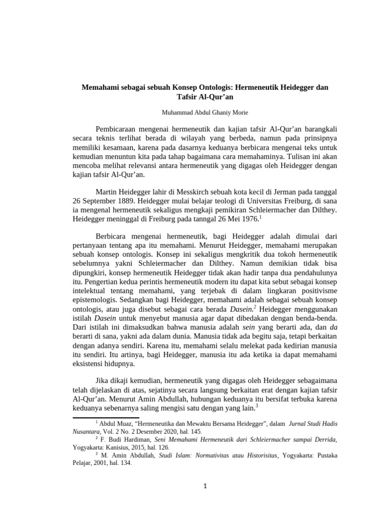 Memahami sebagai sebuah Konsep Ontologis Hermeneutik Heidegger dan ...