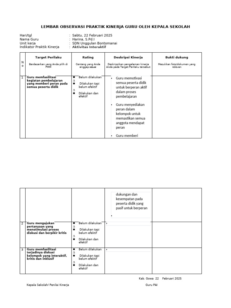 LEMBAR OBSERVASI GURU | PDF