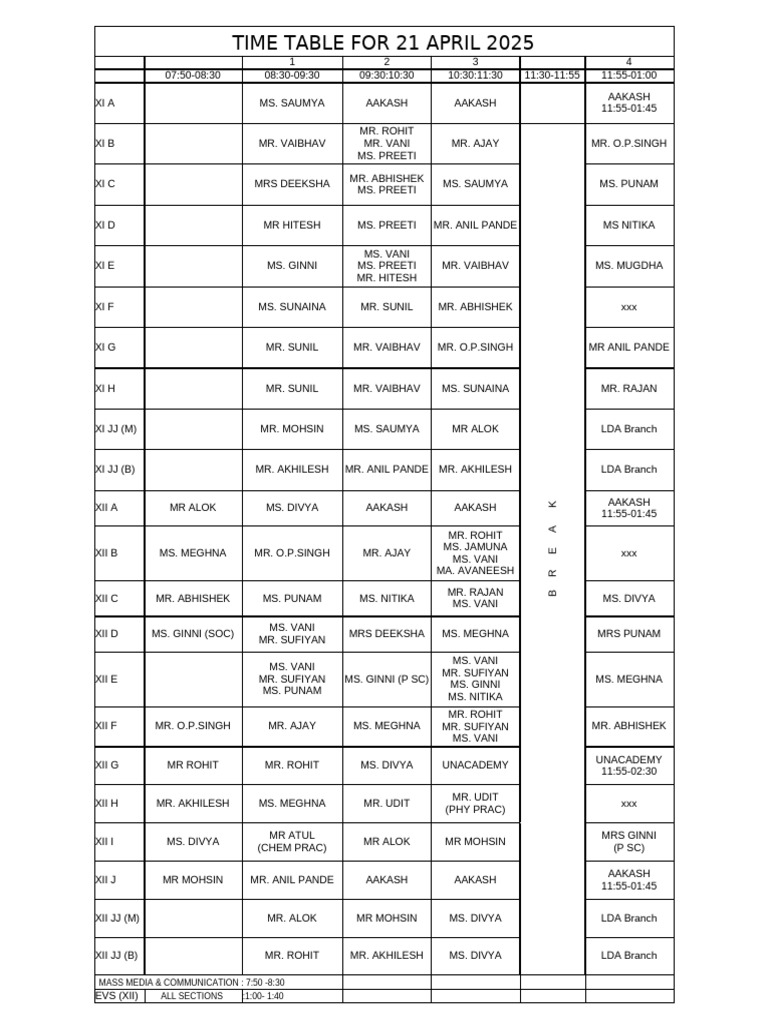 Time Table 21 April | PDF