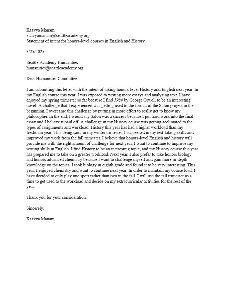 Statement of Intent | PDF