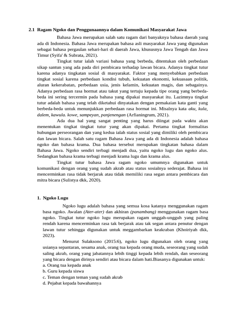 Ragam Ngoko dalam Bahasa Jawa | PDF