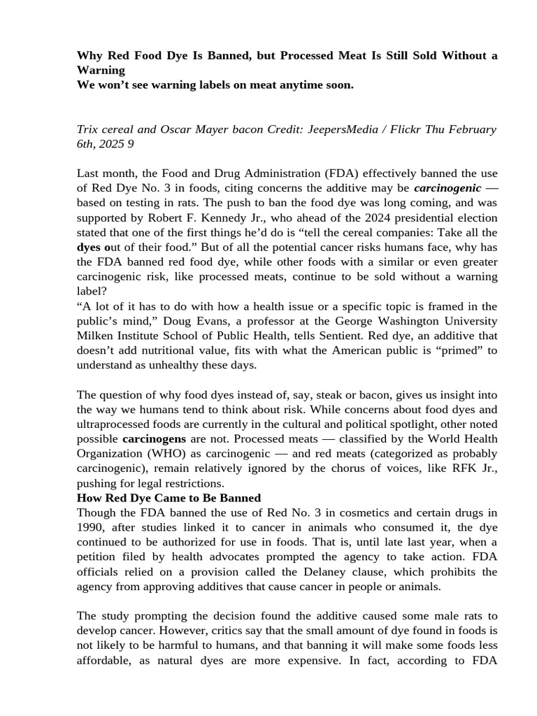 Why Red Food Dye is Banned | PDF | Tobacco Smoking | Addiction