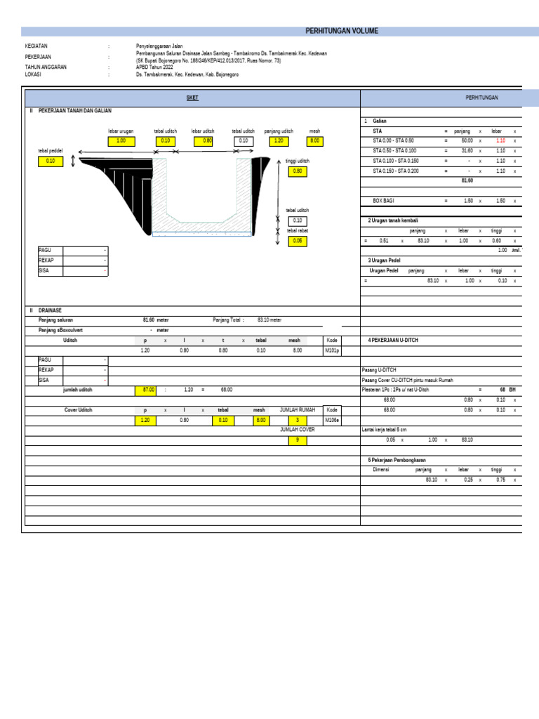 Perhitungan Volume: Jml. Total Volume Urugan Tanah Kembali | PDF
