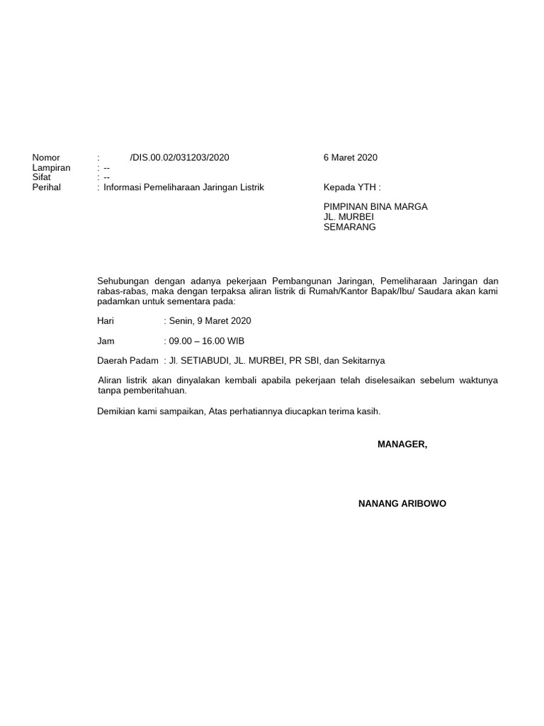 Surat Pemadaman 27 FEB 2020 | PDF