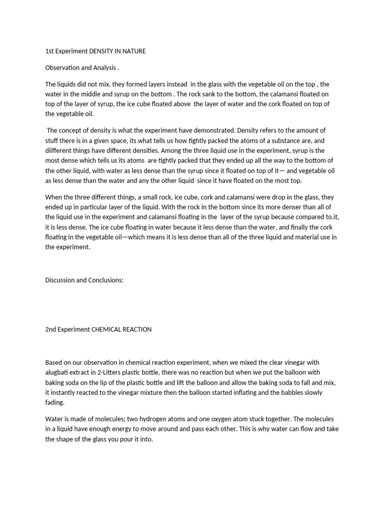 Experimental Explanation | PDF | Water | Chemical Reactions