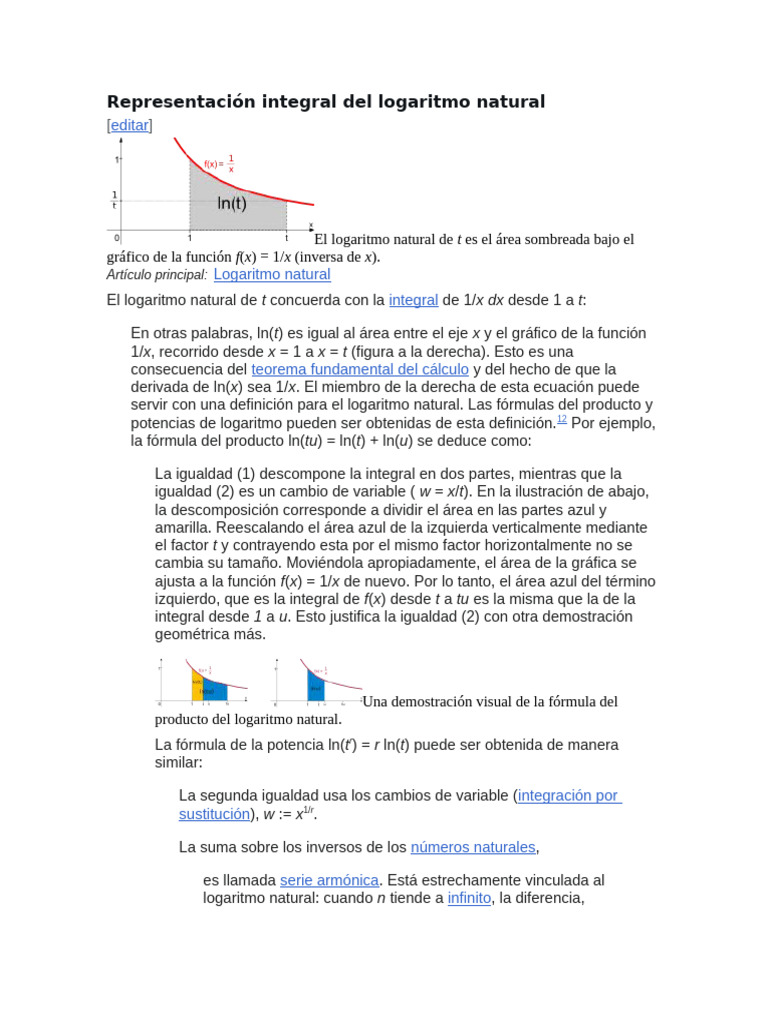 Representación Integral Del Logaritmo Natural | PDF | Logaritmo | Integral