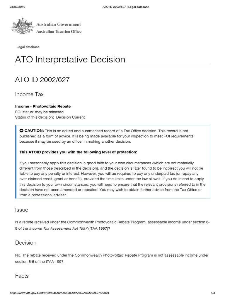 Solar - ATO ID 2002 - 627 - Legal Database | PDF | Tax Refund | Taxpayer