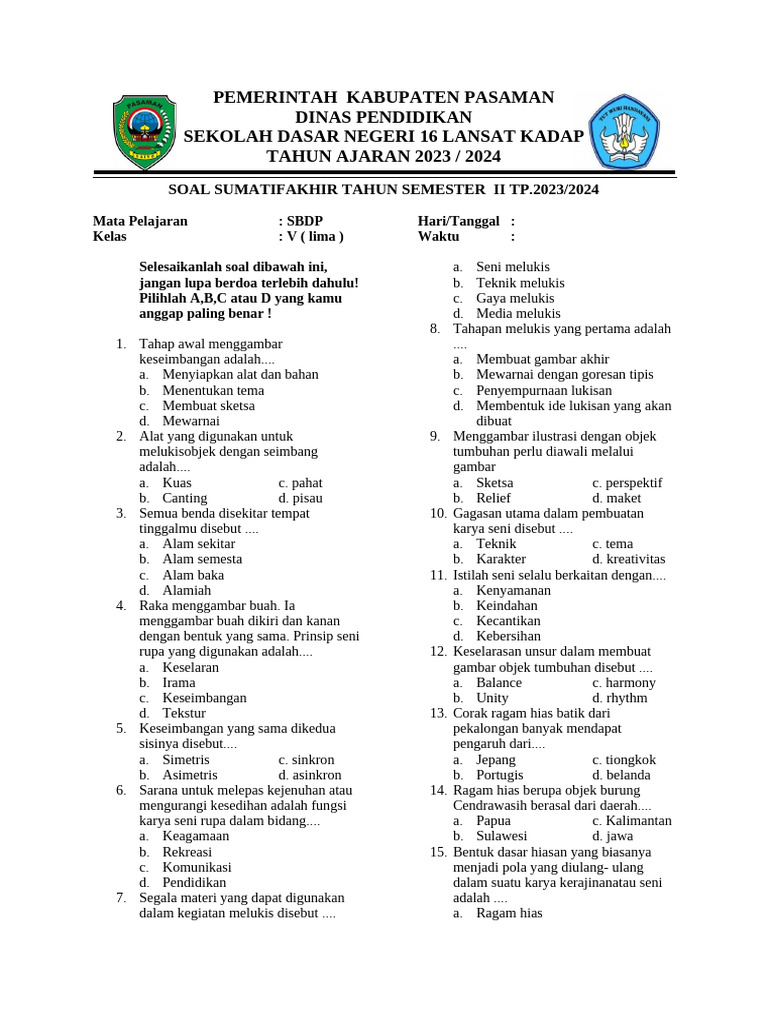 Soal SBDP Sumatif SM II 2024 | PDF