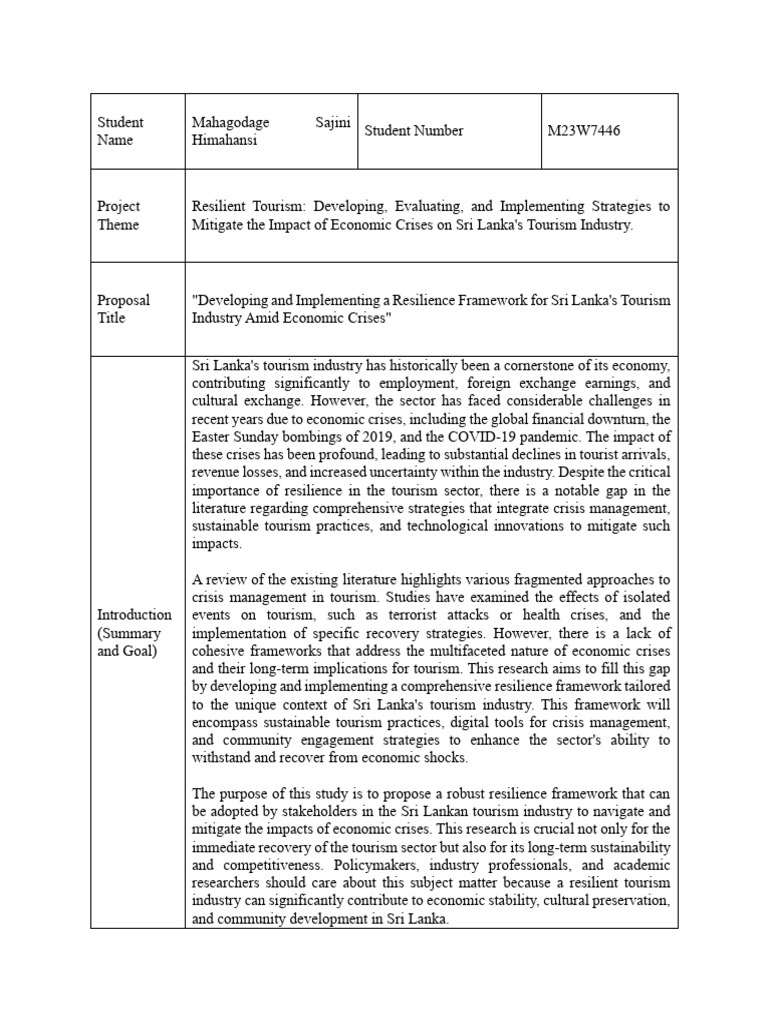 Project Proposal Template Final | PDF | Psychological Resilience | Tourism