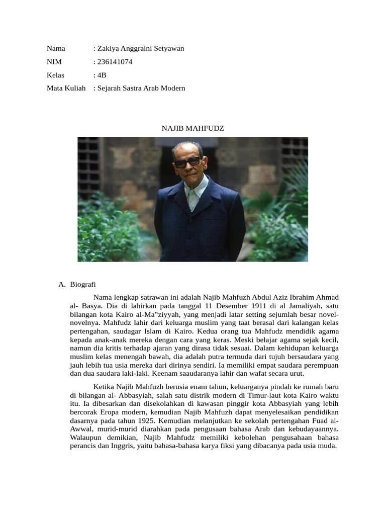 Biografi Najib Mahfuz dan Karyanya | PDF