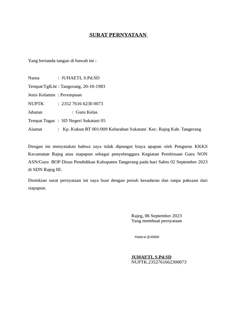 Surat Pernyataan No Pungli | PDF