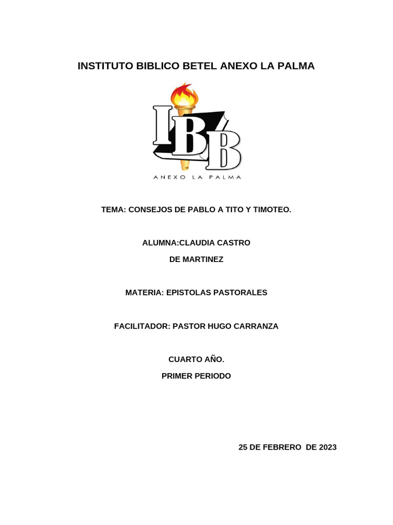 Consejos de Pablo A TITO Y TIMOTEO | PDF | Pablo el apóstol | Cristo ...