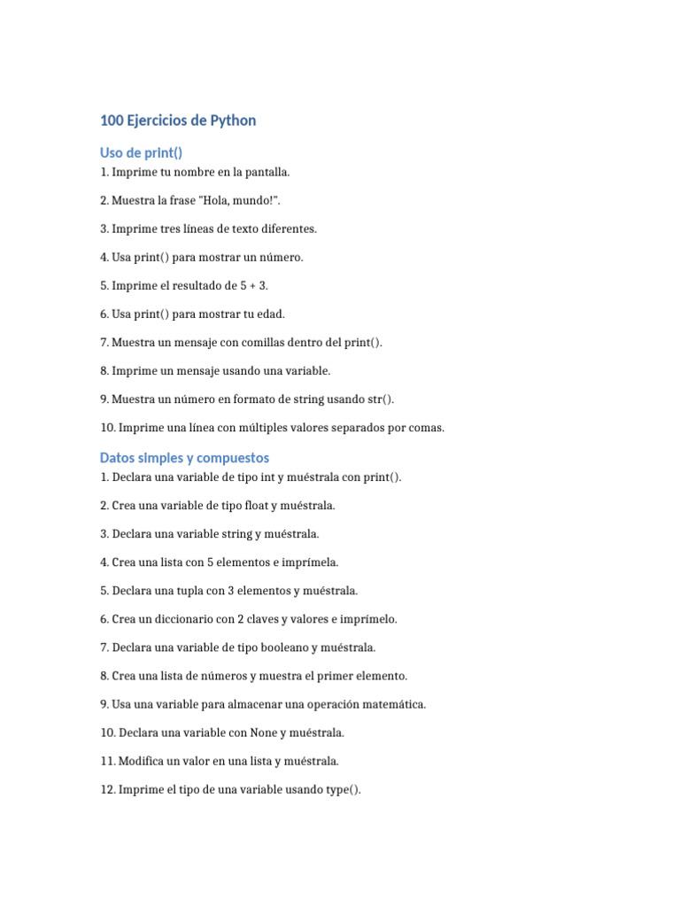 100 Ejercicios Python | PDF | Python (lenguaje de programación) | Ciencias de la Computación