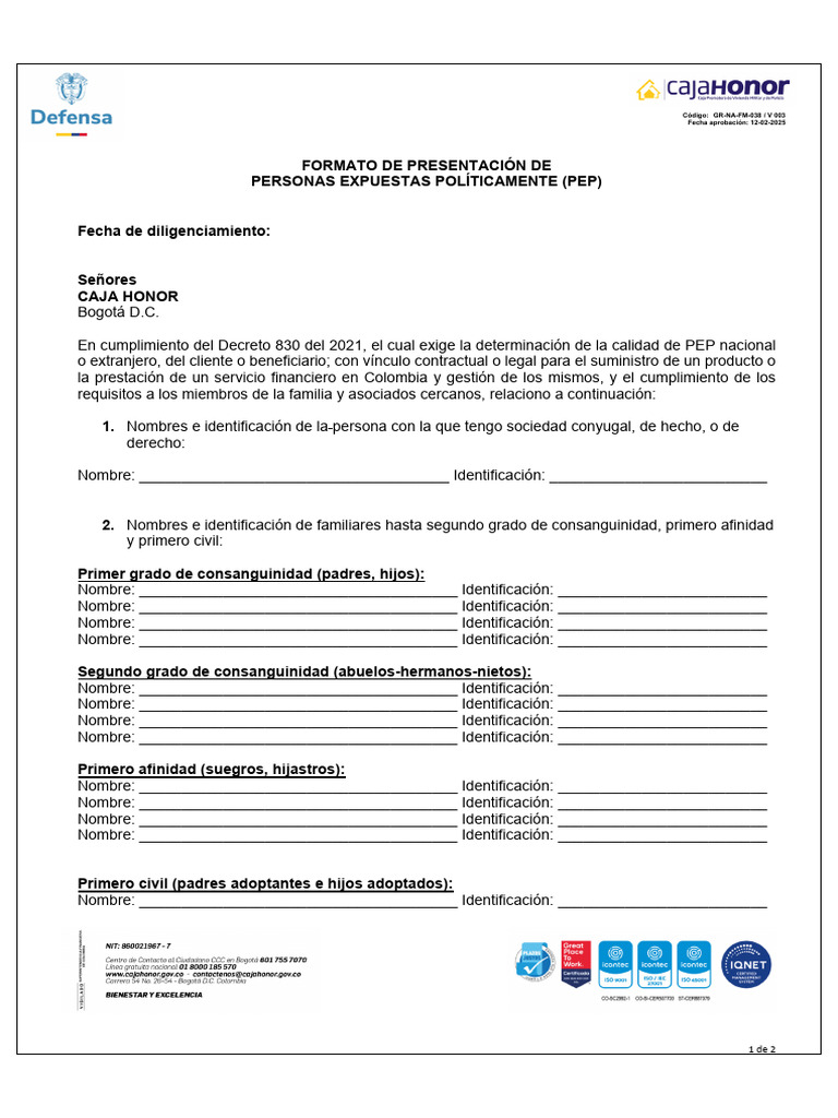 Formato Personas PEP | PDF