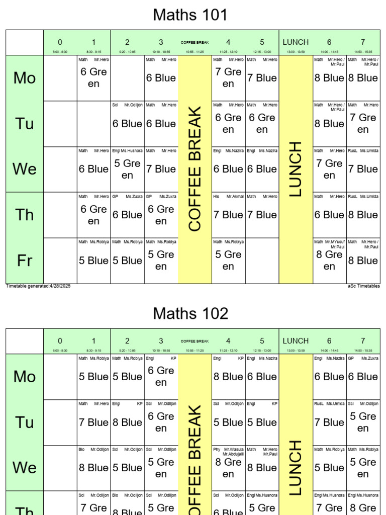Classrooms Timetable For Exam Period 28.04.2025 | PDF | Standardized ...
