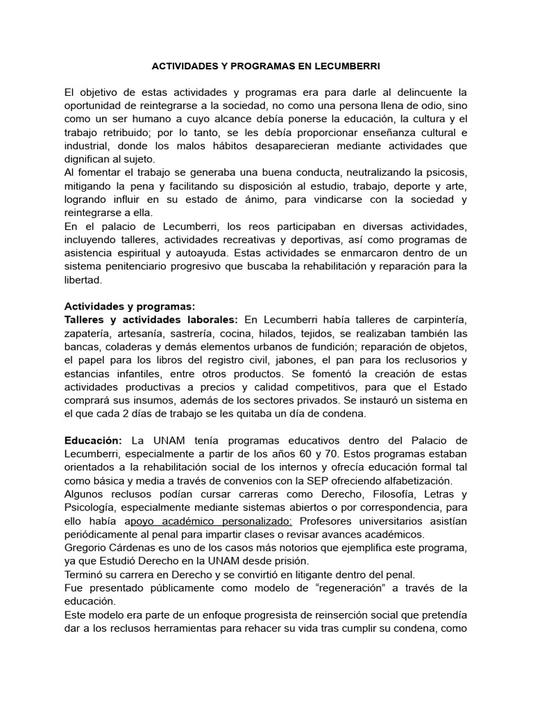 Actividades de Rehabilitación en Lecumberri | PDF | Prisión