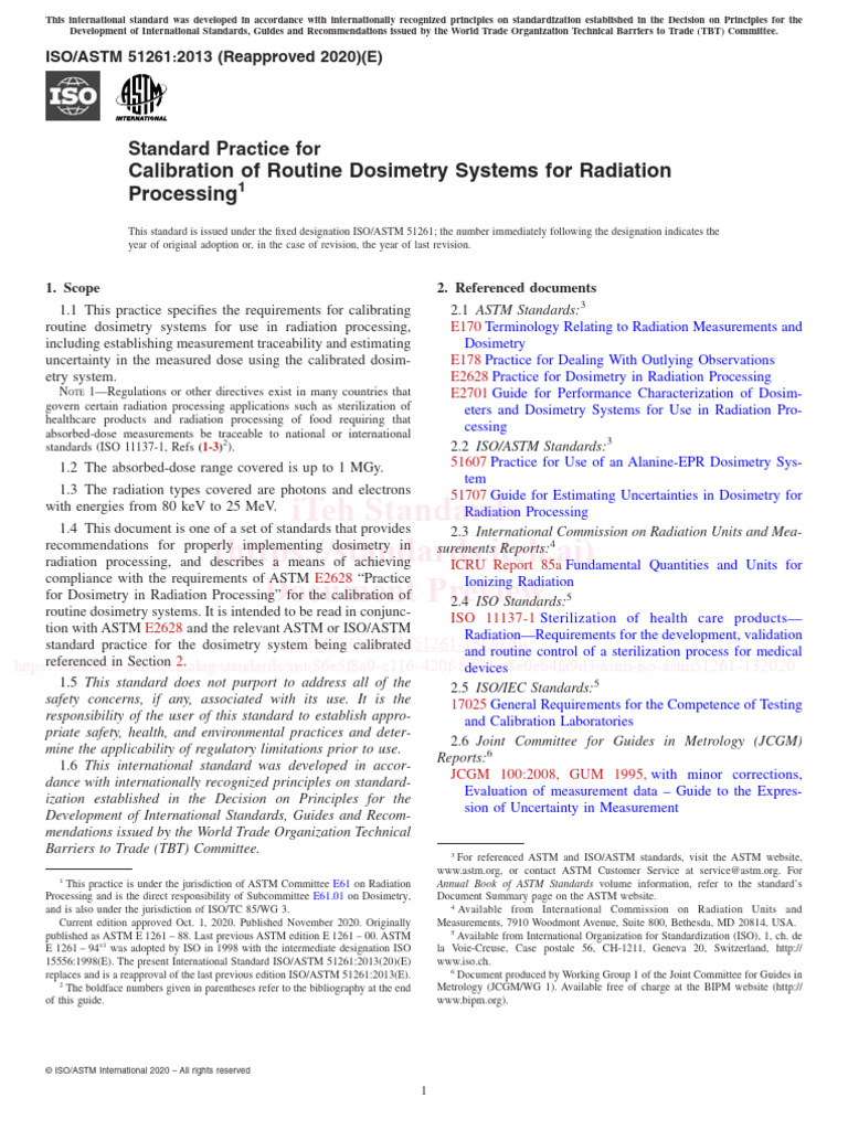 Astm Iso Astm51261 13 2020 | PDF | Dosimetry | Calibration