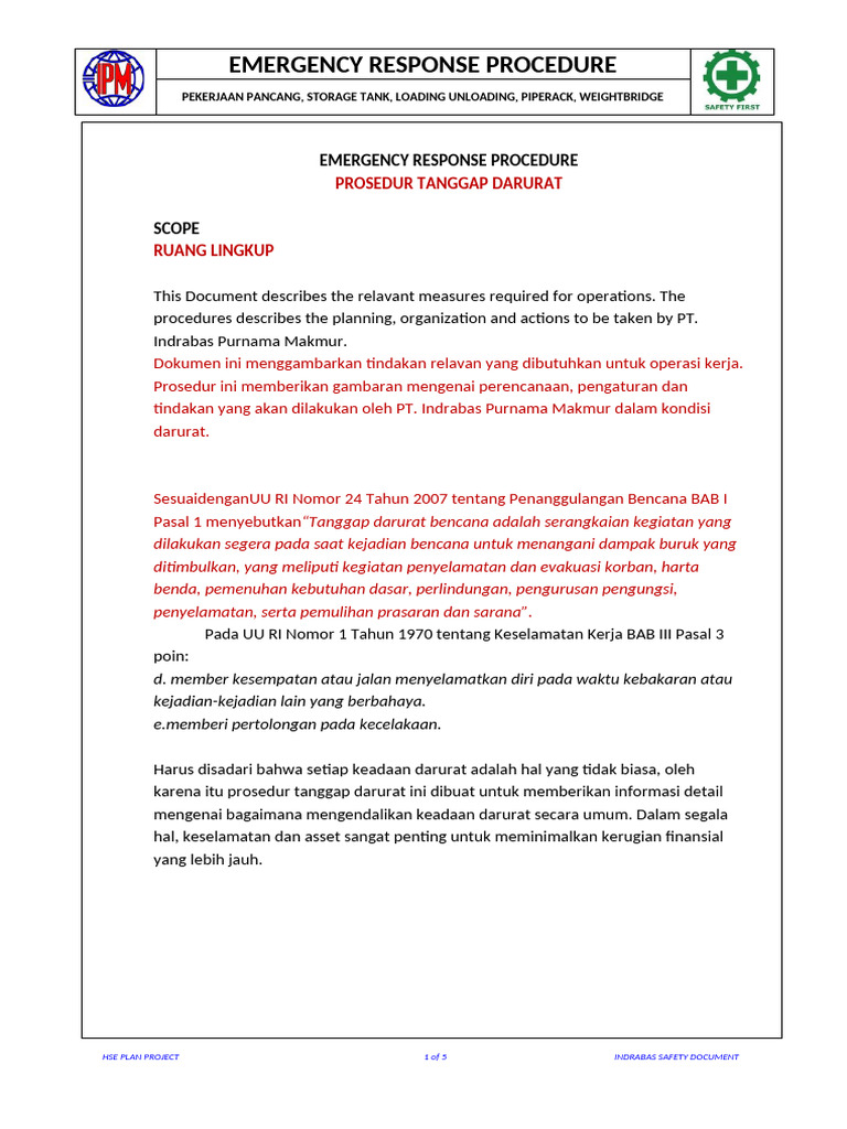 Prosedur Tanggap Darurat PT Indrabas | PDF