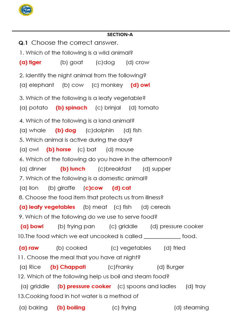 GR-1 Evs Revision Ws-Answer Key | PDF | Foods | Cooking