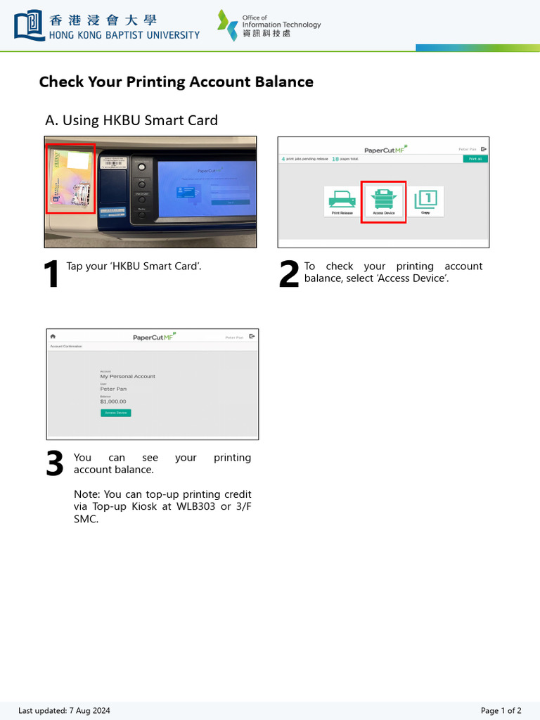Check Your Printing Account Balanceon FUPPrinter | PDF