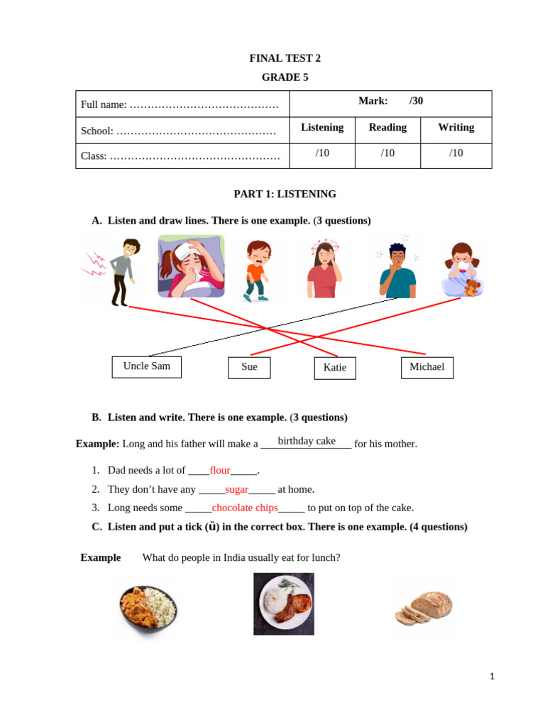 TA5 I-Learn Smart Start - Cuối HK2 - Answer Key | PDF