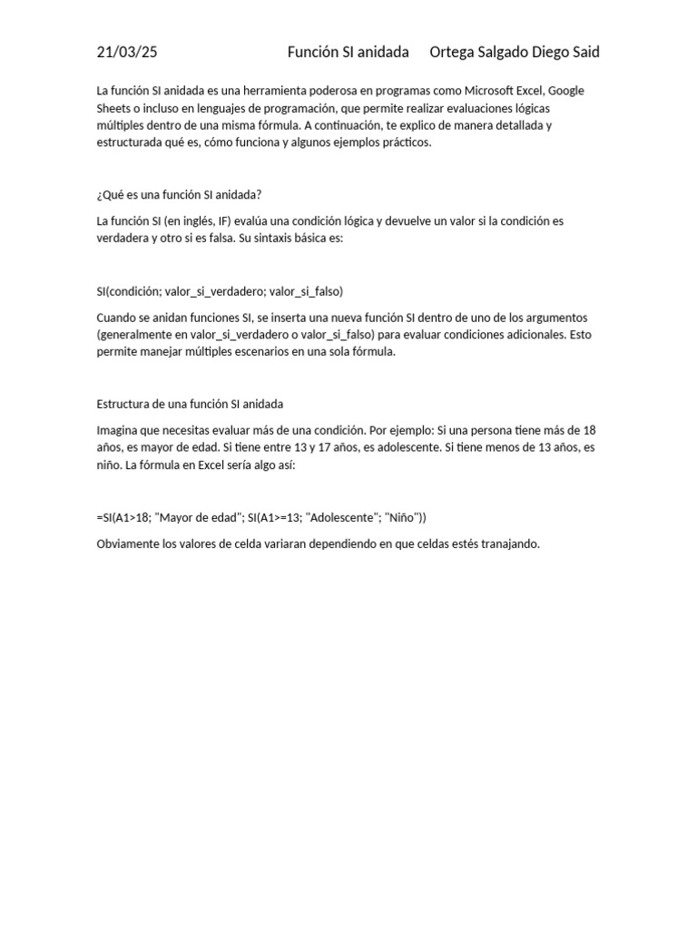 La Función SI Anidada Es Una Herramienta Poderosa en Programas Como ...