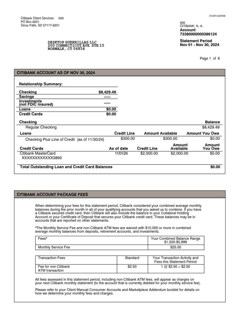 Citibank Checking Account Summary 2024 | PDF | Credit Card | Interest
