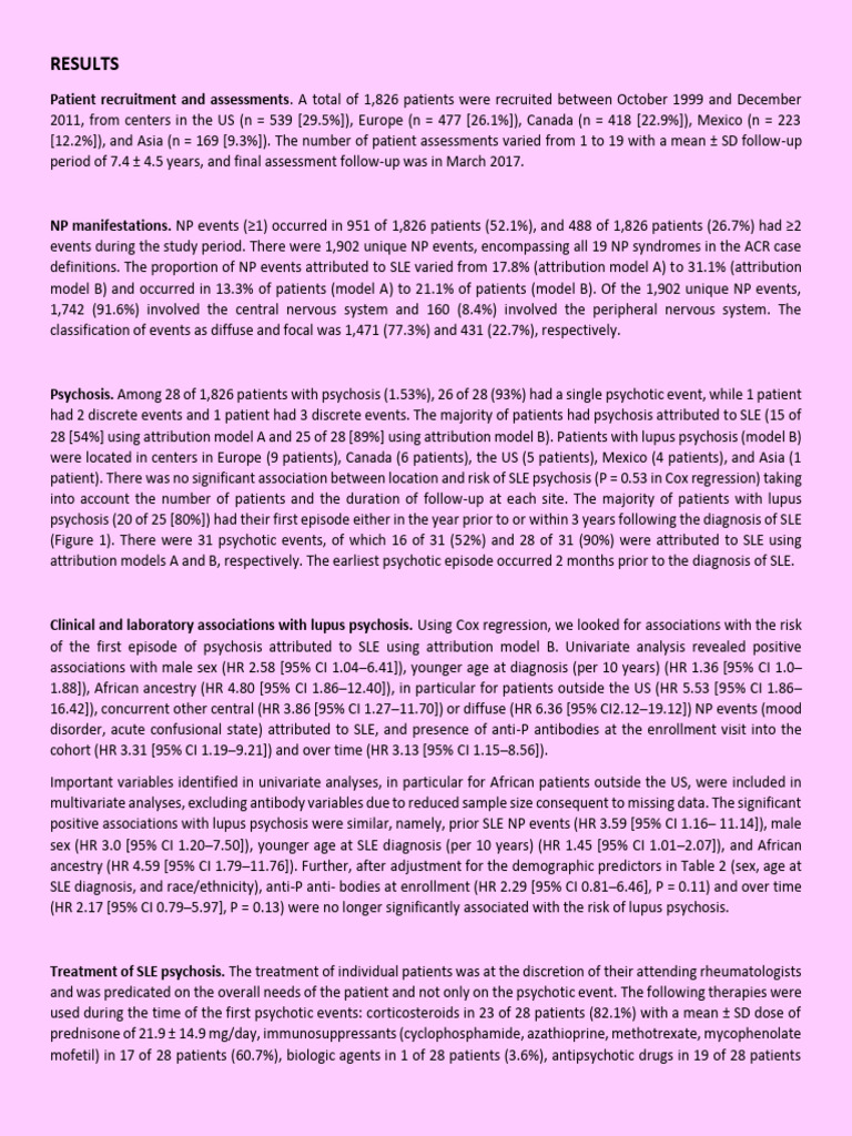 Lupus Psychosis: Patient Outcomes and Associations | PDF | Psychosis ...