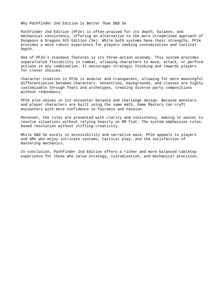Why PF2e Is Better Than DnD5e | PDF