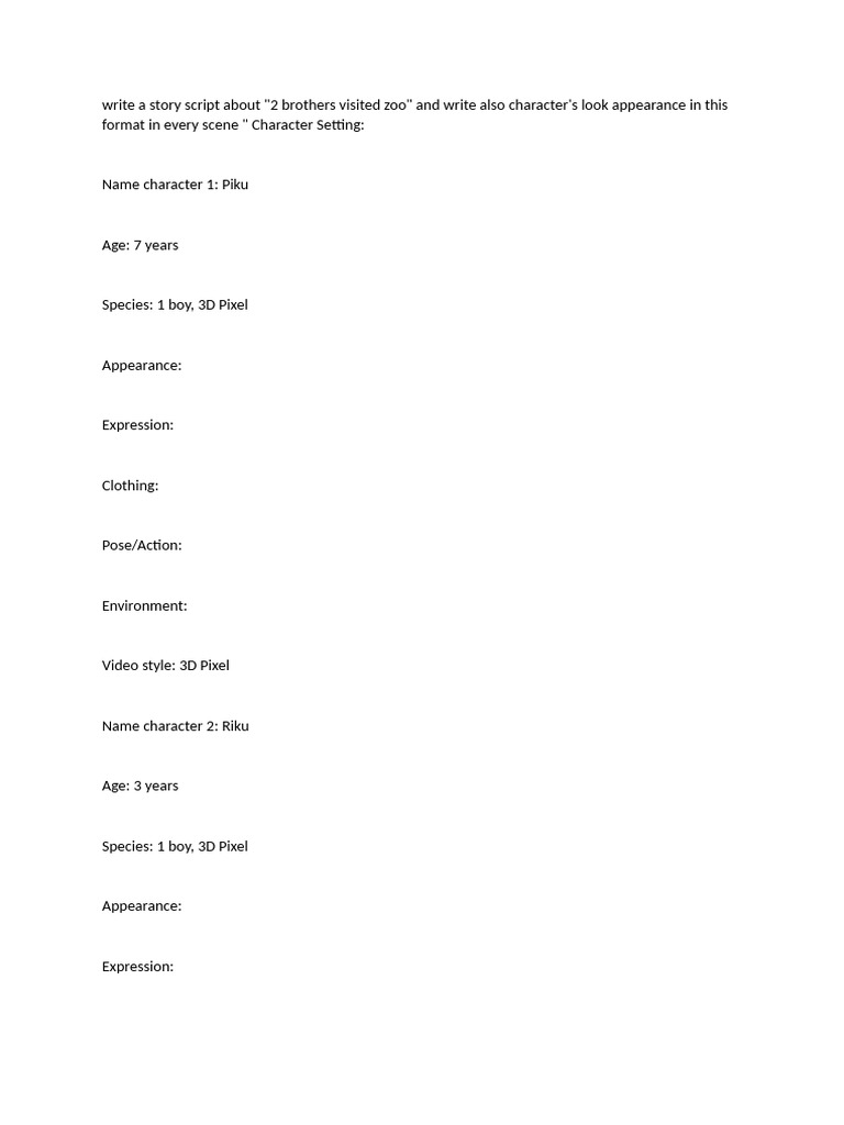 2 Brothers' Zoo Adventure Script | PDF