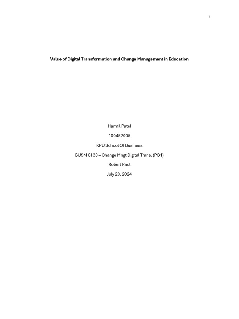 BUSM 6130 - Harmil - 100457005 - Written Case Study 2 - Change ...