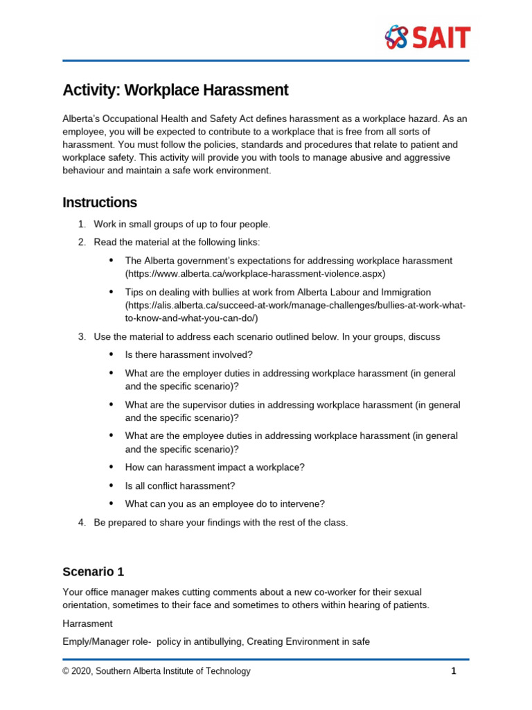 Activity - Workplace Harassment | PDF | Harassment | Bullying
