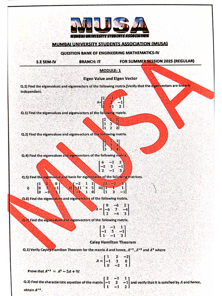 Maths4 Question Bank | PDF