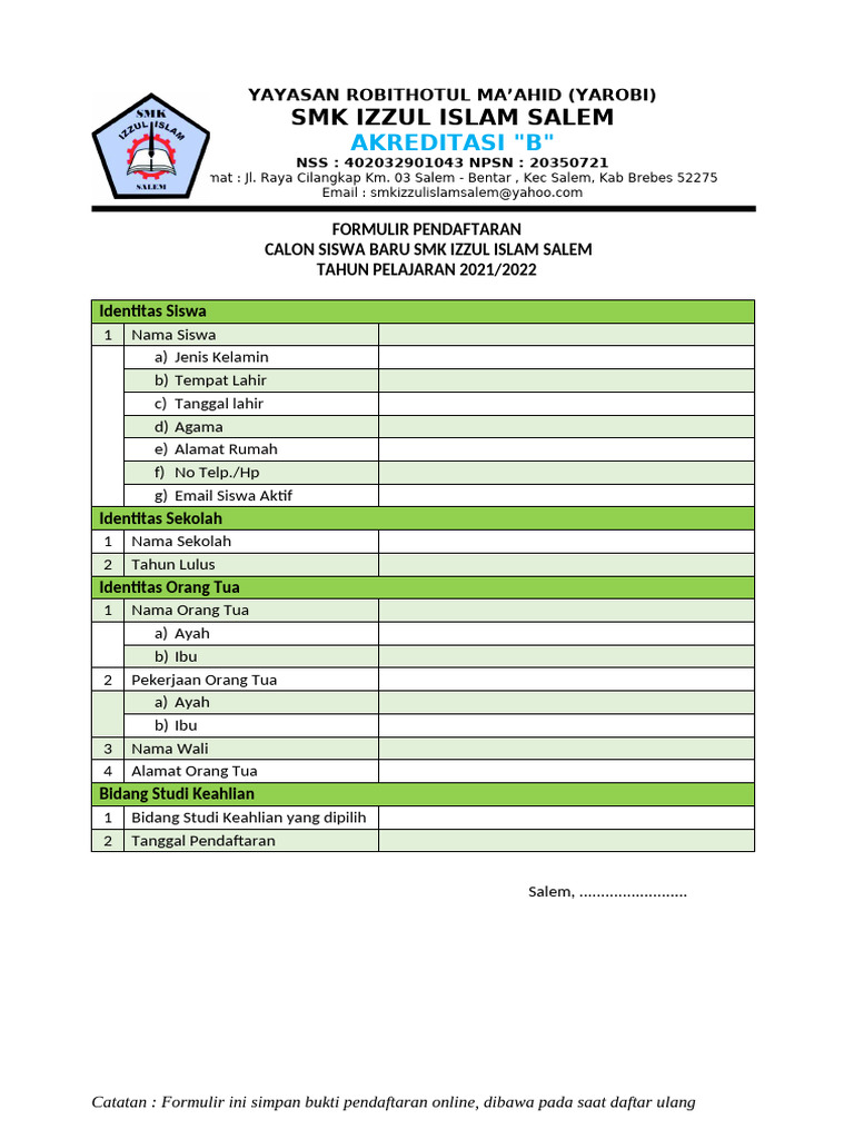 Formulir PPDB Online SMK | PDF