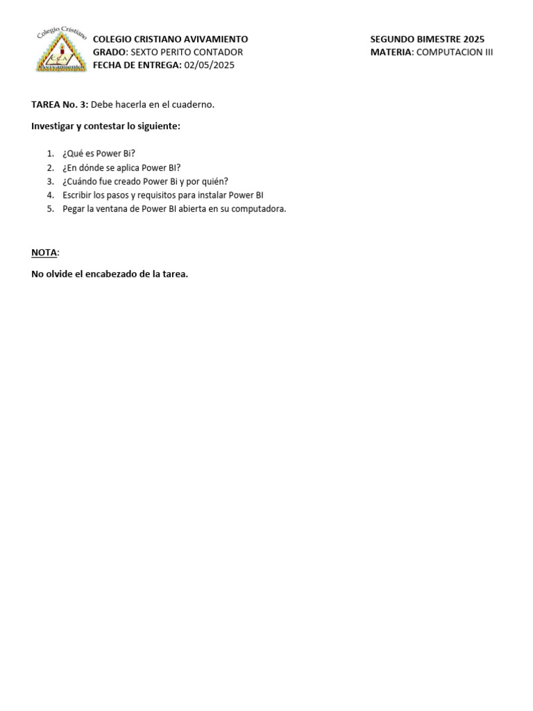 TAREA 3 SEGUNDO BIMESTRE 6to. PERITO CONTADOR COMPUTACION | PDF