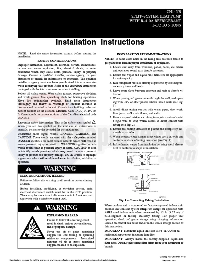 CH14NB Heat Pump Installation Guide | PDF | Thermostat | Pipe (Fluid ...