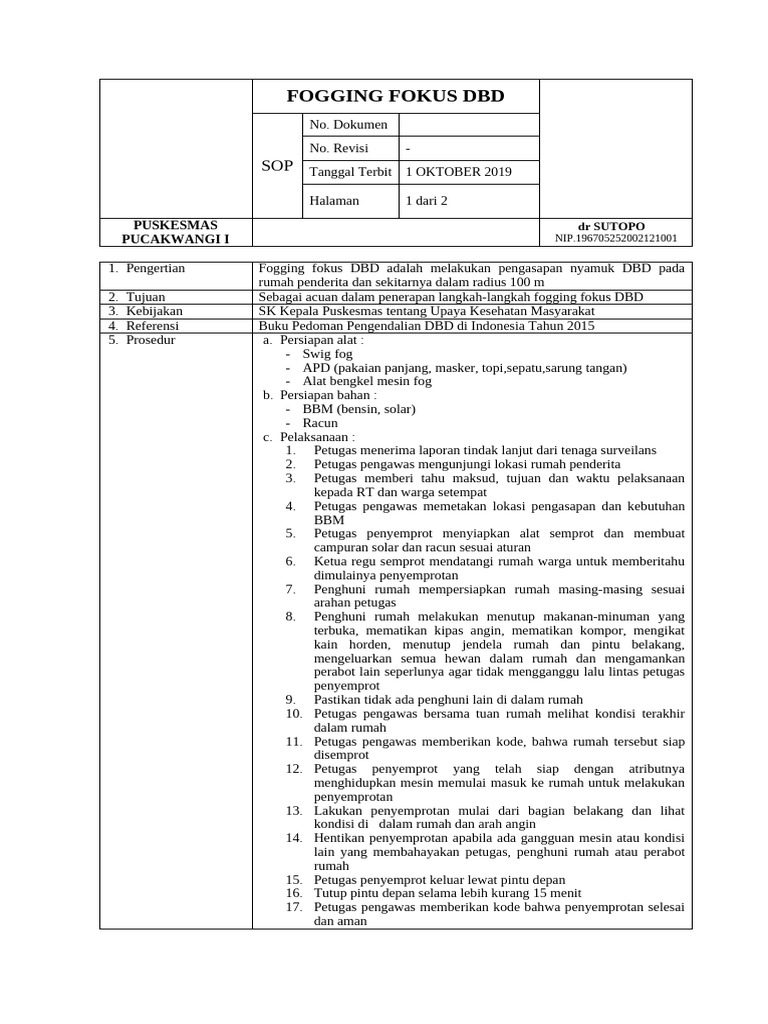 Sop Fogging Fokus DBD | PDF