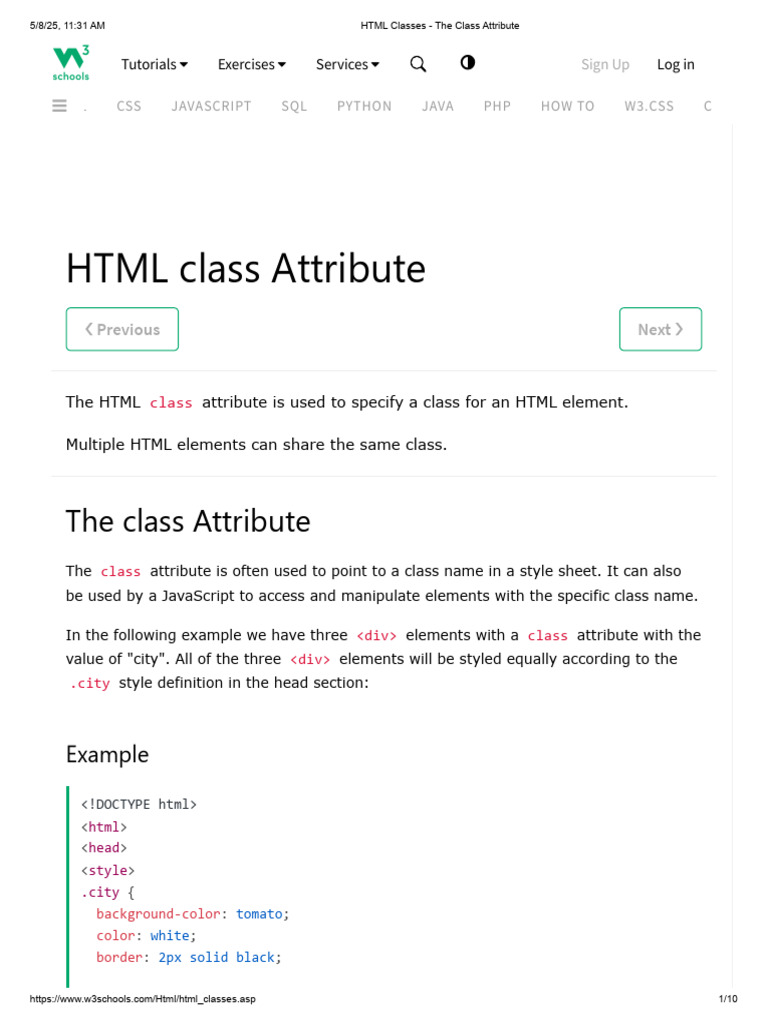HTML Classes - The Class Attribute | PDF | Html | Java Script
