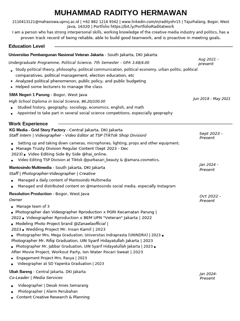 CV - MUHAMMAD RADITYO HERMAWAN - Radit at Work | PDF | Jakarta | Liberal Arts Education