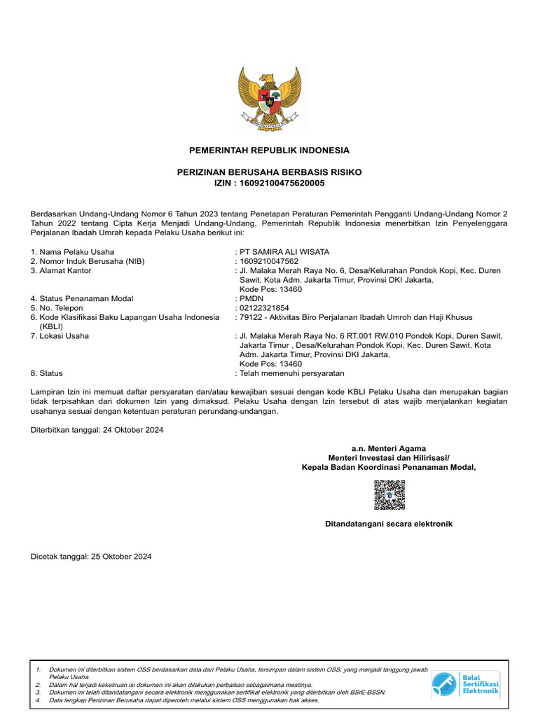 Izin Ppiu Samira Ali Wisata - Oss | PDF