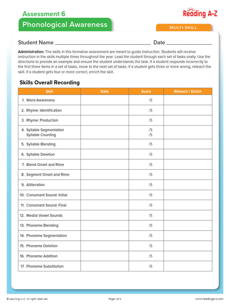 Paa Ms Phonological Awareness Assessment 6 | PDF | Syllable | Linguistics