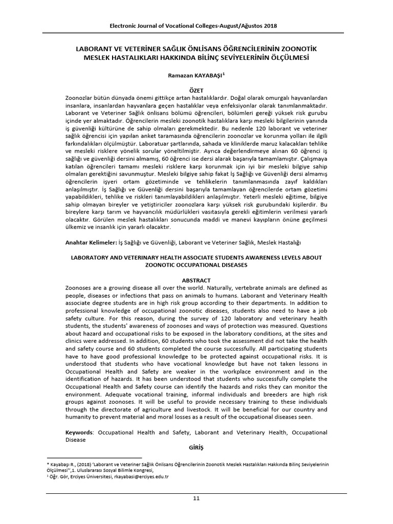 Laborant Ve Veteri̇ner Sağlik Önli̇sans Öğrenci̇leri̇ni̇n Zoonoti̇k ...