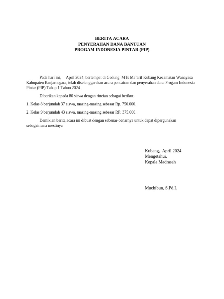 Berita Acara Pip 24 | PDF