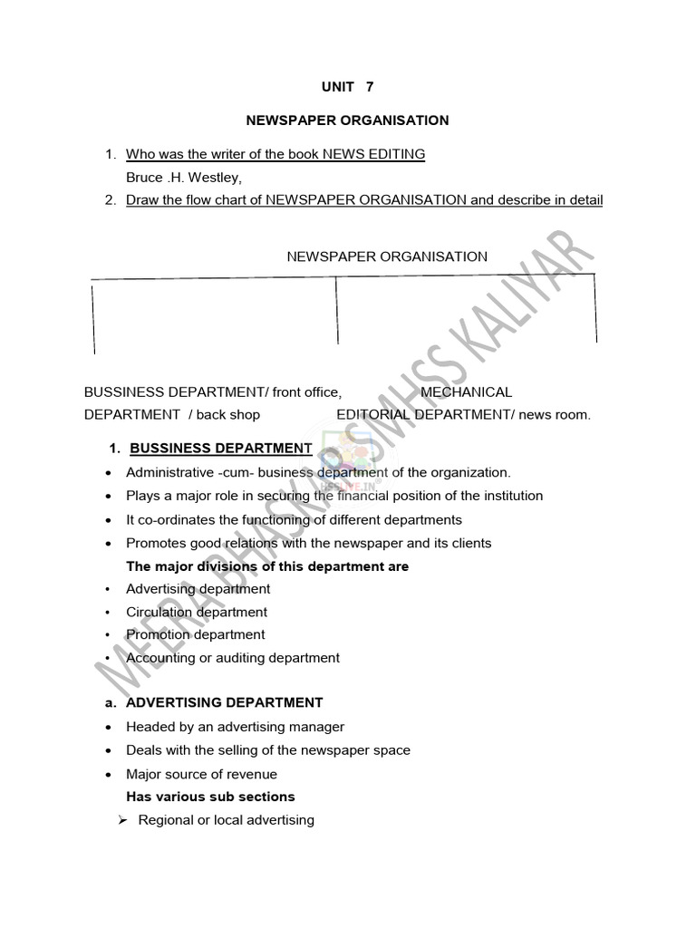 Newspaper Organization Overview | PDF | Copy Editing | Editing